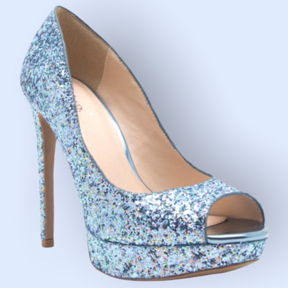 Qupid | Shoes | Qupid Dani7 Light Blue Glitter Peep Toe Stiletto Pump ...
